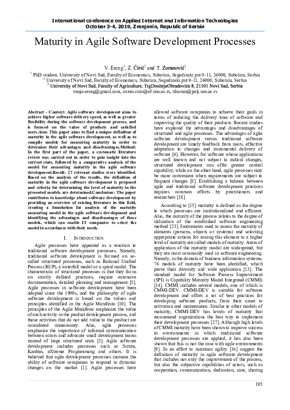 (PDF) Maturity in Agile Software Development Processes