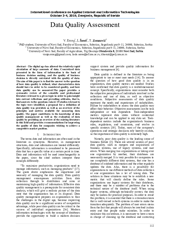 (PDF) Data Quality Assessment