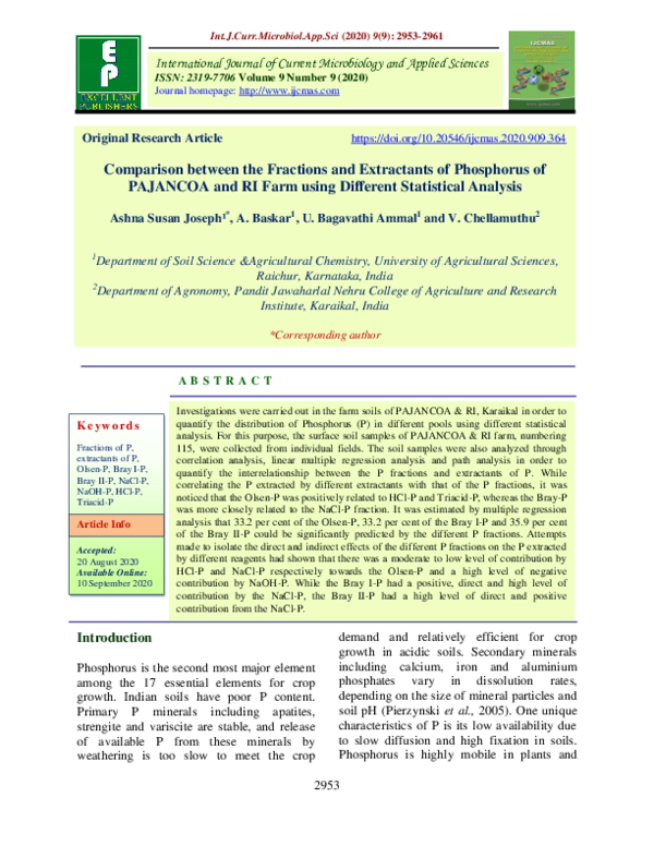 (PDF) Comparison between the Fractions and Extractants of Phosphorus of ...