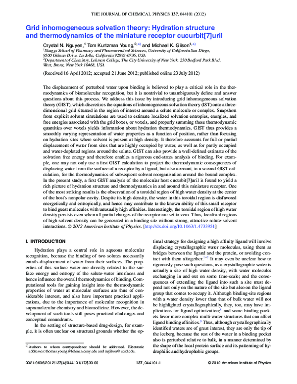 (PDF) Grid inhomogeneous solvation theory: Hydration structure and ...