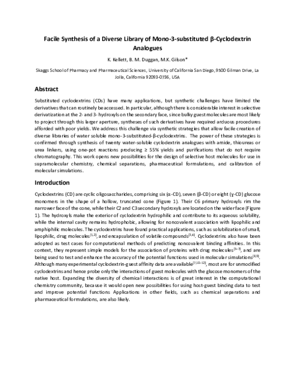 (PDF) Facile synthesis of a diverse library of mono-3-substituted β-cyclodextrin analogues