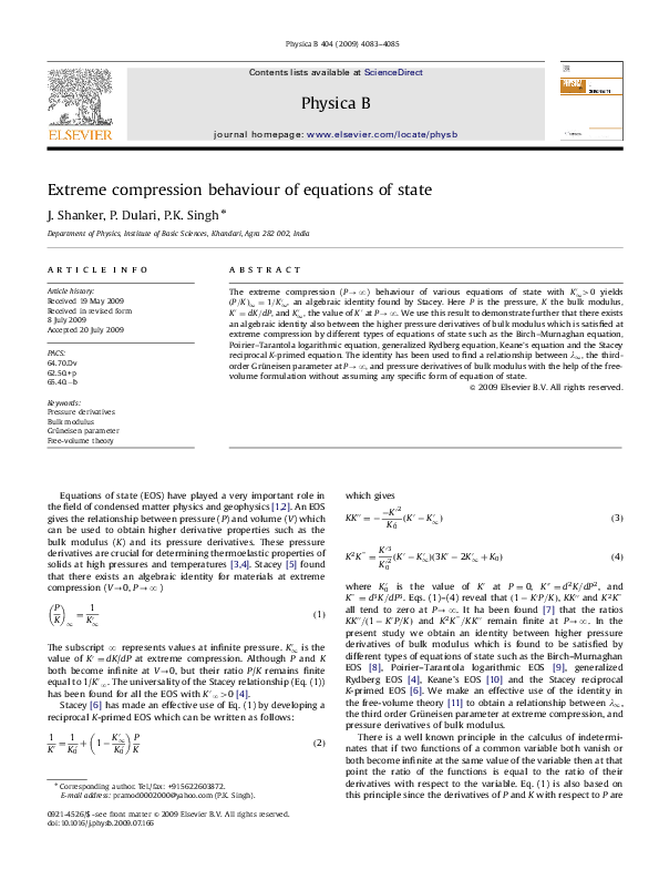 (PDF) Extreme compression behaviour of equations of state