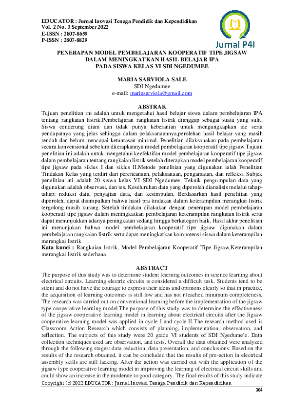 (PDF) Penerapan Model Pembelajaran Kooperatif Tipe Jigsaw Dalam Meningkatkan Hasil Belajar Ipa ...