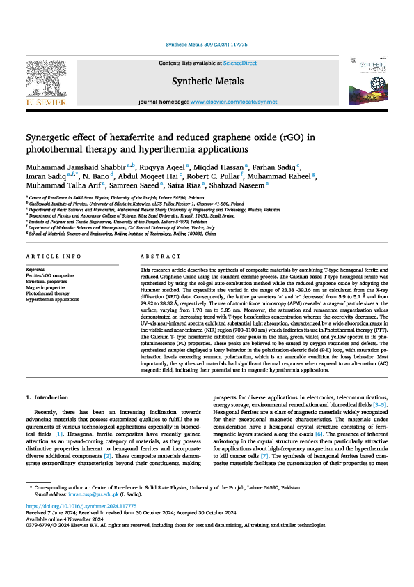 (PDF) Synergetic effect of hexaferrite and reduced graphene oxide (rGO ...