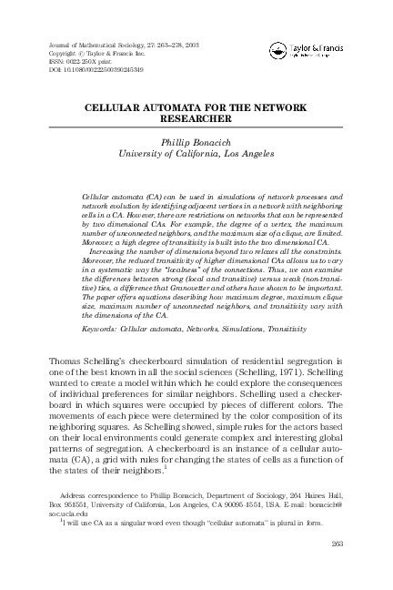 (PDF) Cellular Automata for the Network Researcher
