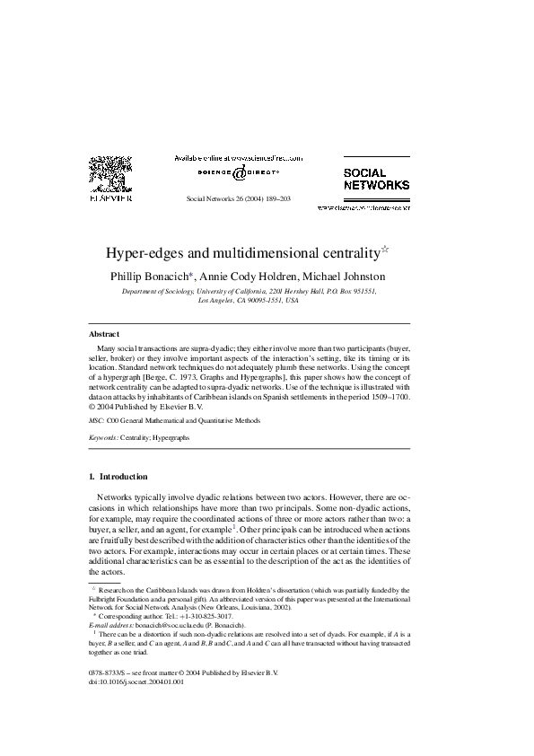 (PDF) Hyper-edges and multidimensional centrality