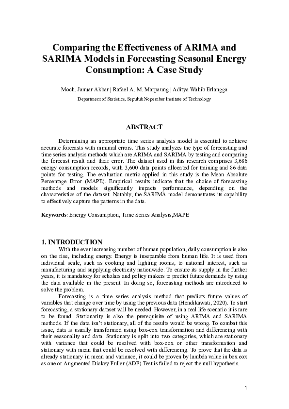 Pdf Comparing The Effectiveness Of Arima And Sarima Models In