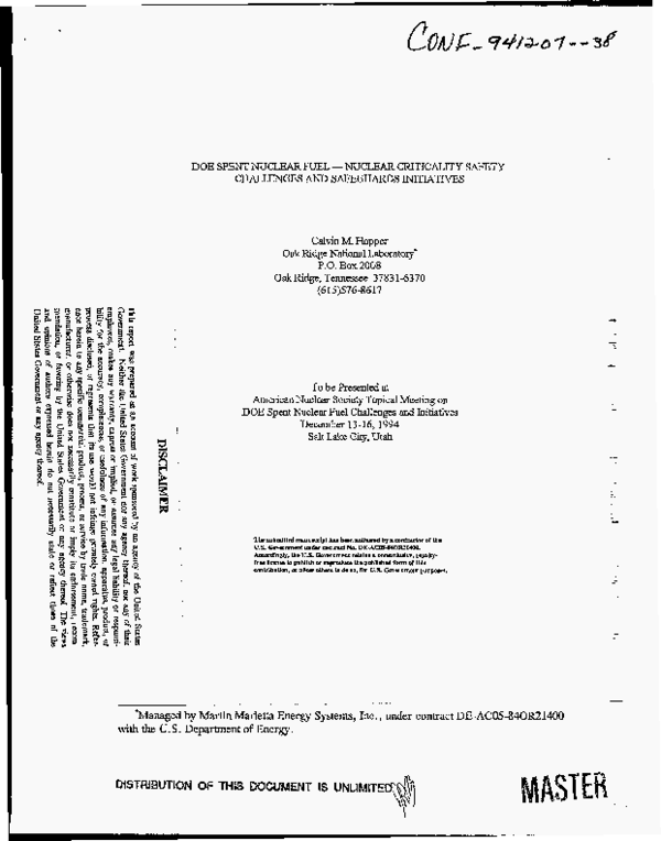 (PDF) DOE spent nuclear fuel -- Nuclear criticality safety challenges ...