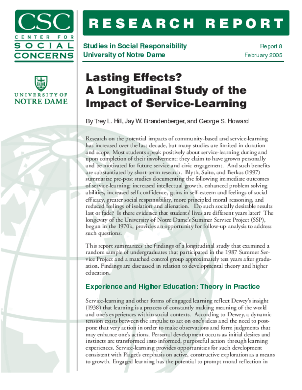 (PDF) Lasting Effects? A Longitudinal Study of the Impact of Service-Learning