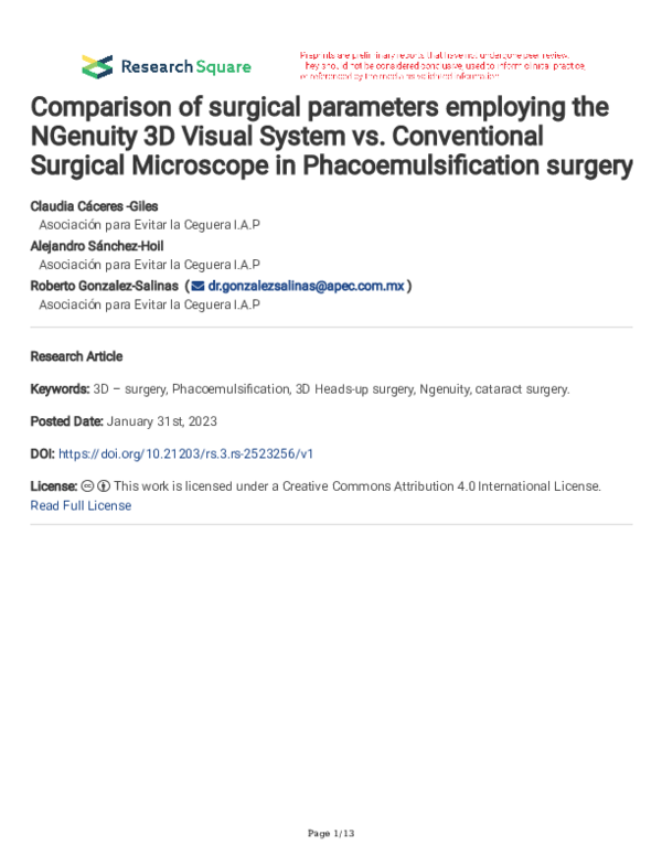 (PDF) Comparison of surgical parameters employing the NGenuity 3D ...