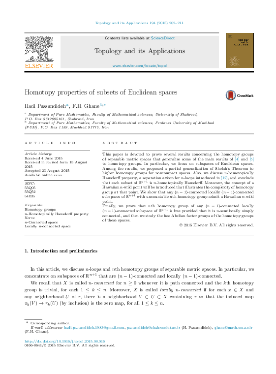 Pdf Homotopy Properties Of Subsets Of Euclidean Spaces