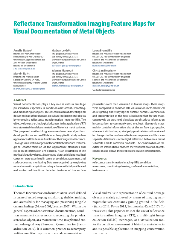 (PDF) Reflectance Transformation Imaging Feature Maps for Visual Documentation of Metal Objects