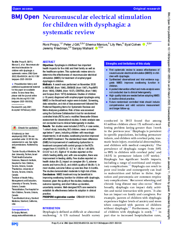 (PDF) Neuromuscular electrical stimulation for children with dysphagia: a systematic review ...