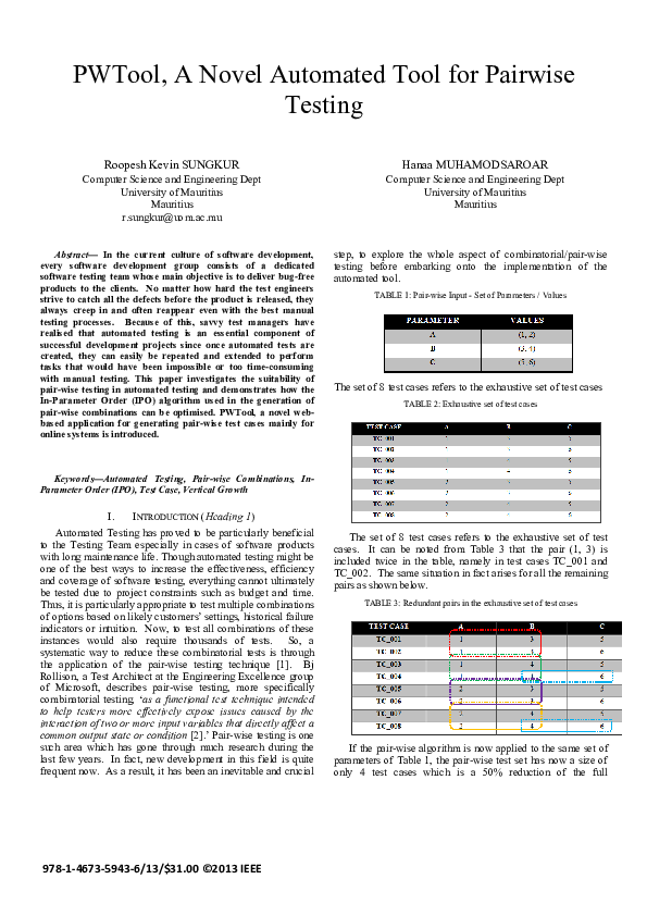 (PDF) PWTool, A novel automated tool for pairwise testing