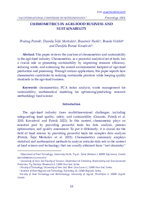 (PDF) Chemometrics in agri-food business and sustainability | Predrag ...