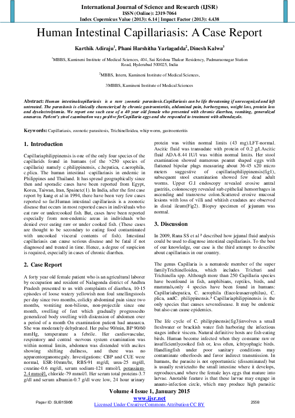 (PDF) Human Intestinal Capillariasis: A Case Report