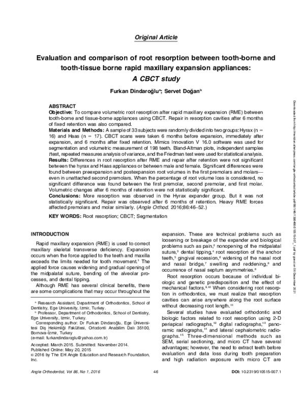 (PDF) Evaluation and comparison of root resorption between tooth-borne ...