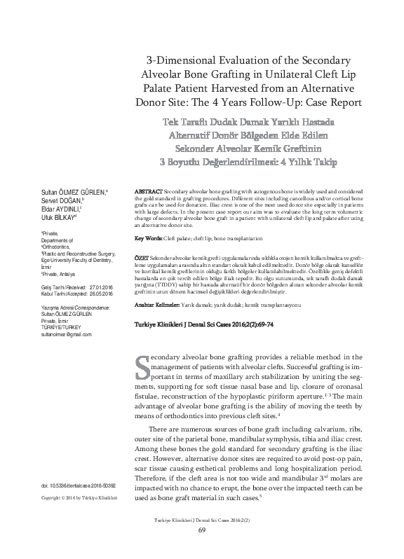 (PDF) 3-Dimensional Evaluation of the Secondary Alveolar Bone Grafting in Unilateral Cleft Lip ...
