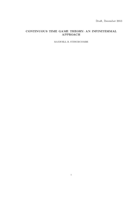(PDF) Continuous Time Game Theory: An Infinitesimal Approach