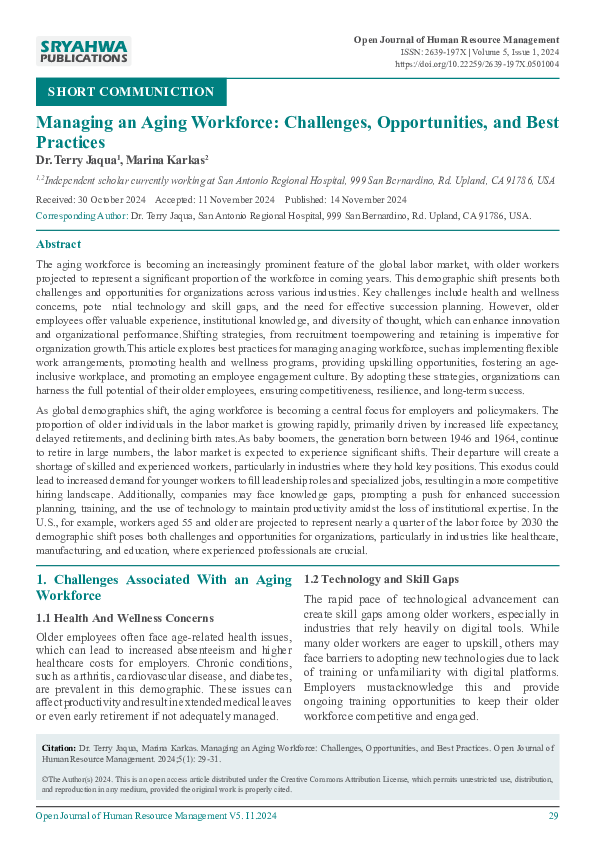 (PDF) Managing an Aging Workforce: Challenges, Opportunities, and Best ...