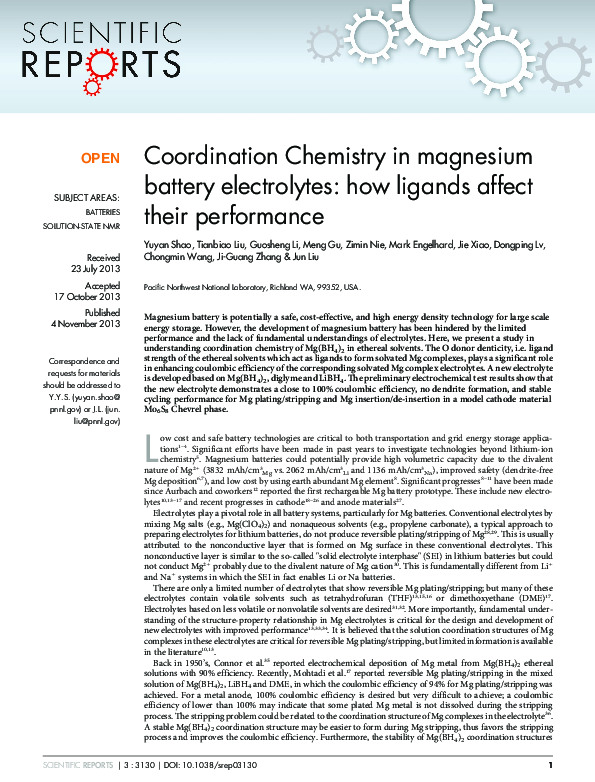 (PDF) Coordination Chemistry in magnesium battery electrolytes: how ...