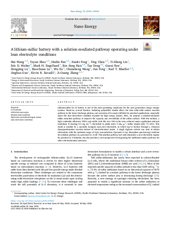 (PDF) A lithium-sulfur battery with a solution-mediated pathway ...