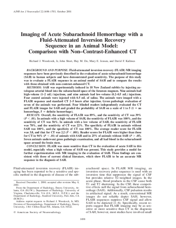(PDF) Imaging of acute subarachnoid hemorrhage with a fluid-attenuated ...