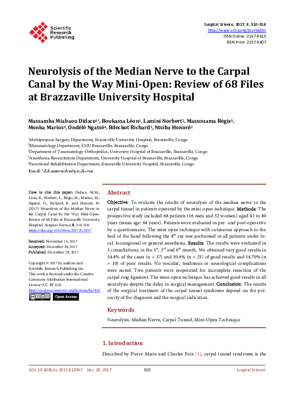(PDF) Neurolysis of the Median Nerve to the Carpal Canal by the Way ...