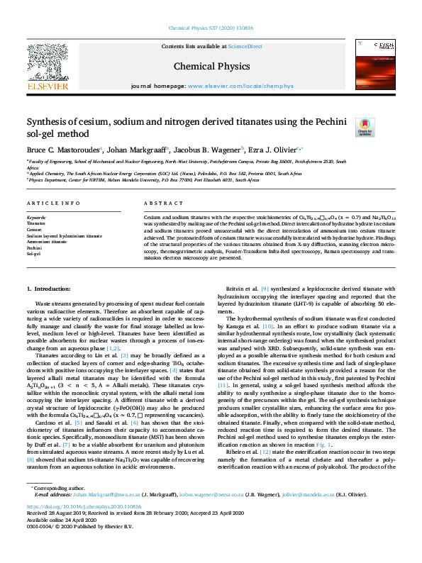 (PDF) Synthesis of cesium, sodium and nitrogen derived titanates using ...
