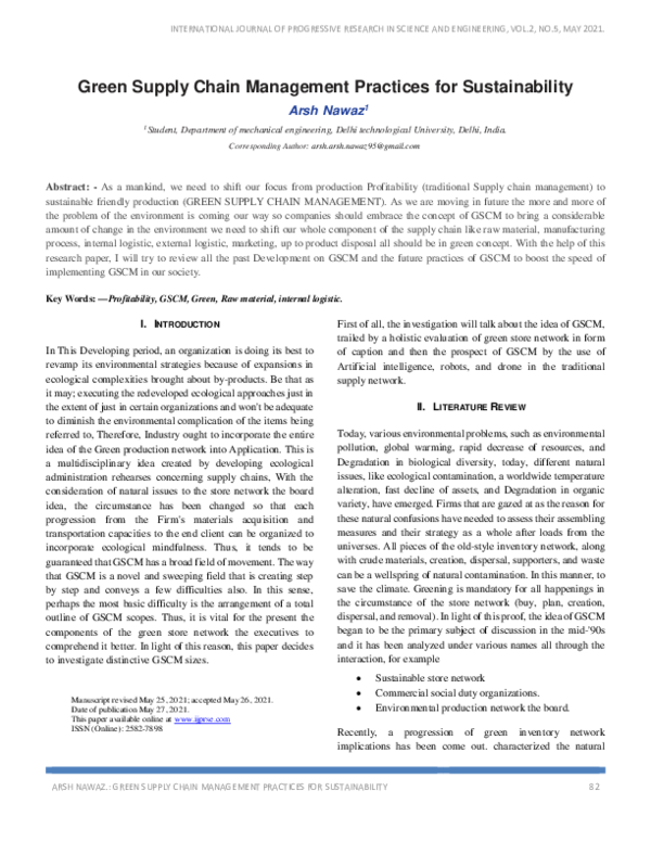 (PDF) Green Supply Chain Management Practices for Sustainability