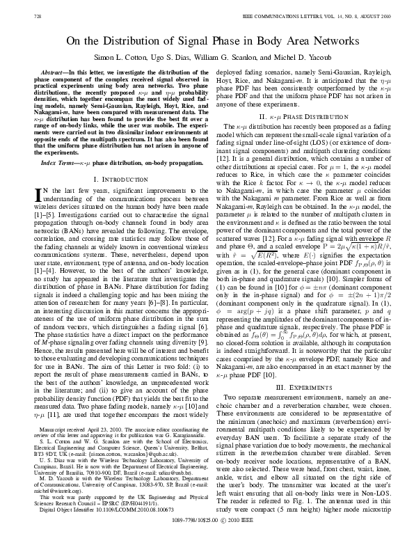 (PDF) On the Distribution of Signal Phase in Body Area Networks