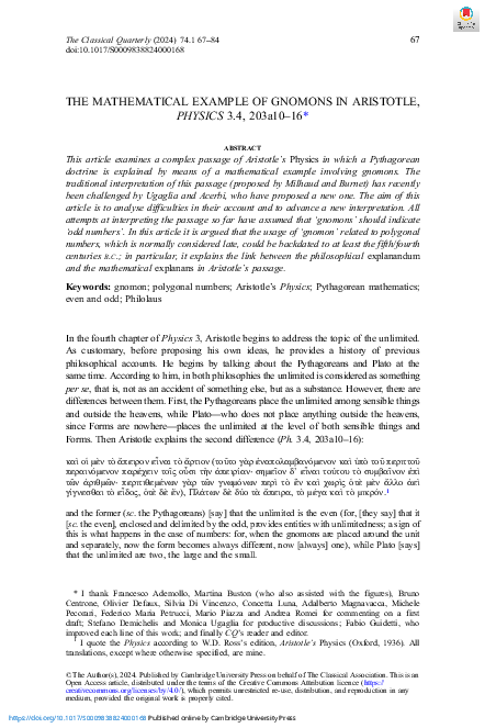 (PDF) The mathematical example of gnomons in Aristotle, Physics 3.4 ...