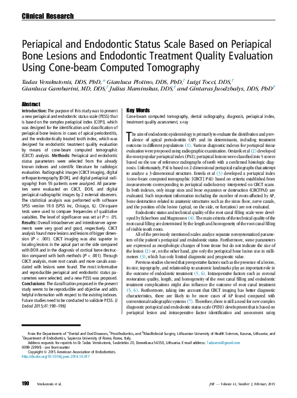 (PDF) Periapical and endodontic status scale based on periapical bone ...