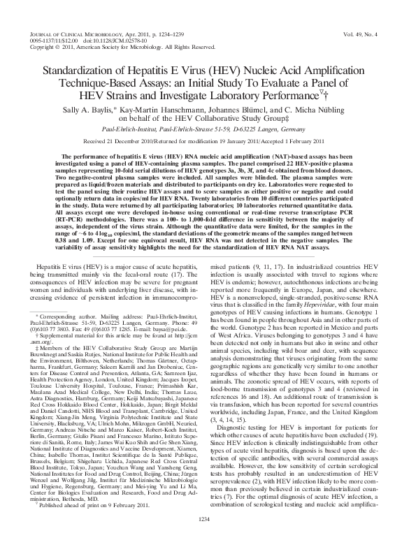 (PDF) Standardization of Hepatitis E Virus (HEV) Nucleic Acid Amplification Technique-Based ...