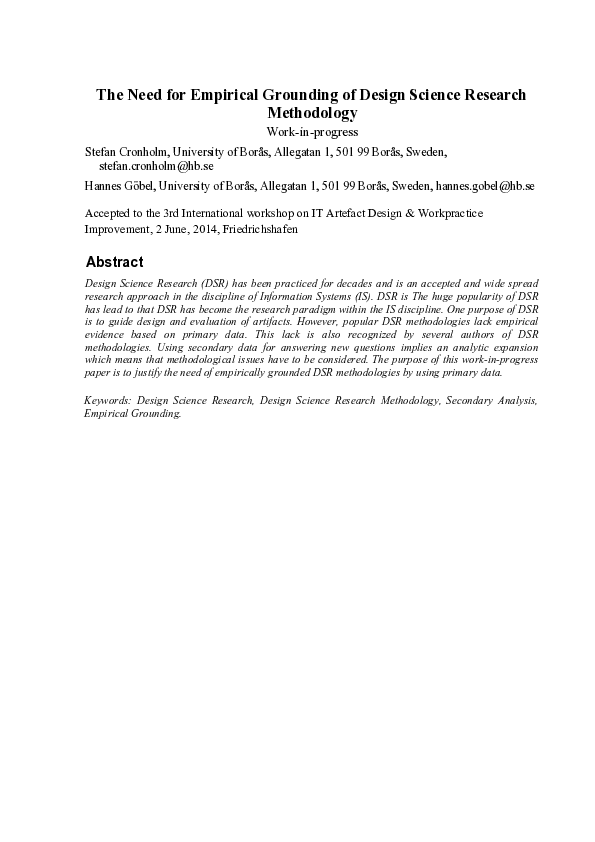 (PDF) The Need for Empirical Grounding of Design Science Research ...