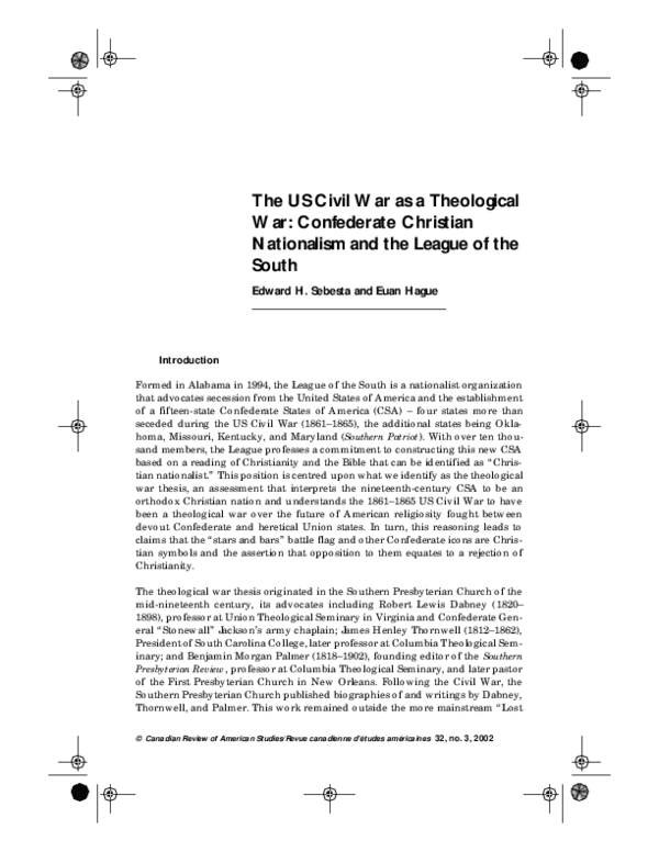 (PDF) The US Civil War as a Theological War: Confederate Christian ...