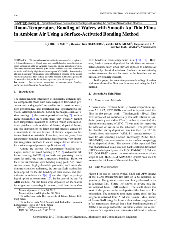 (PDF) Room-Temperature Bonding of Wafers with Smooth Au Thin Films in ...