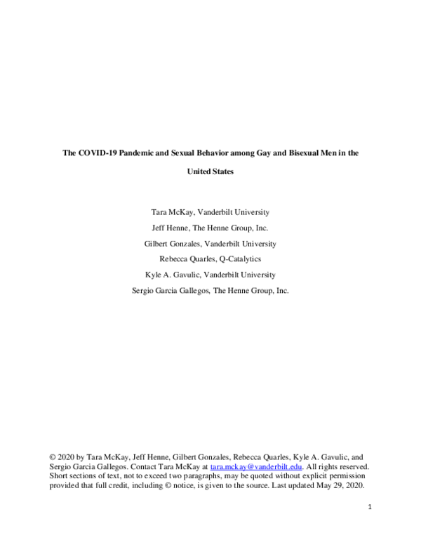 (PDF) The COVID-19 Pandemic and Sexual Behavior among Gay and Bisexual ...