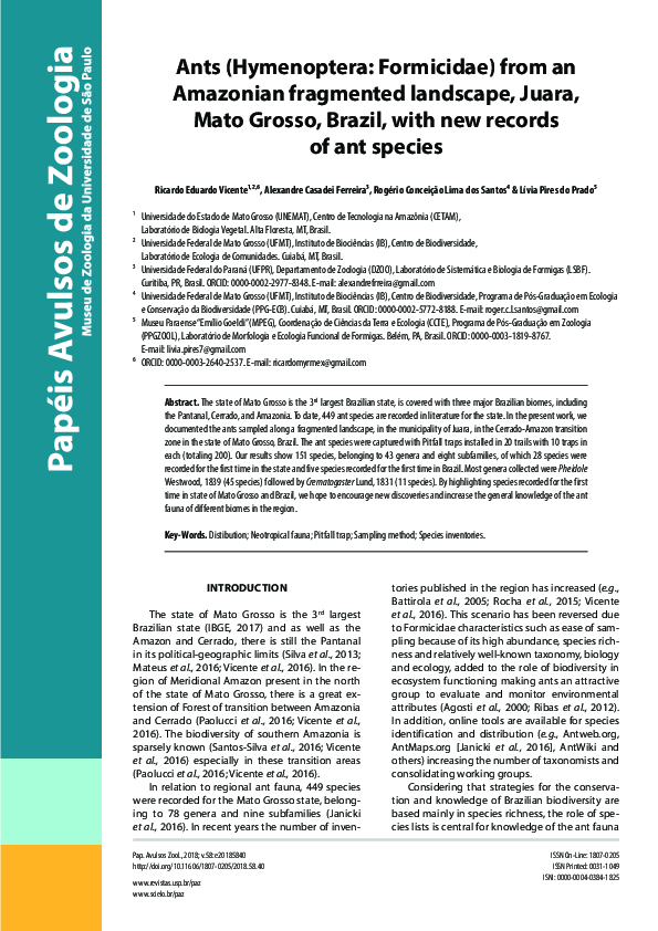 (PDF) Ants (Hymenoptera: Formicidae) from an Amazonian fragmented landscape, Juara, Mato Grosso ...