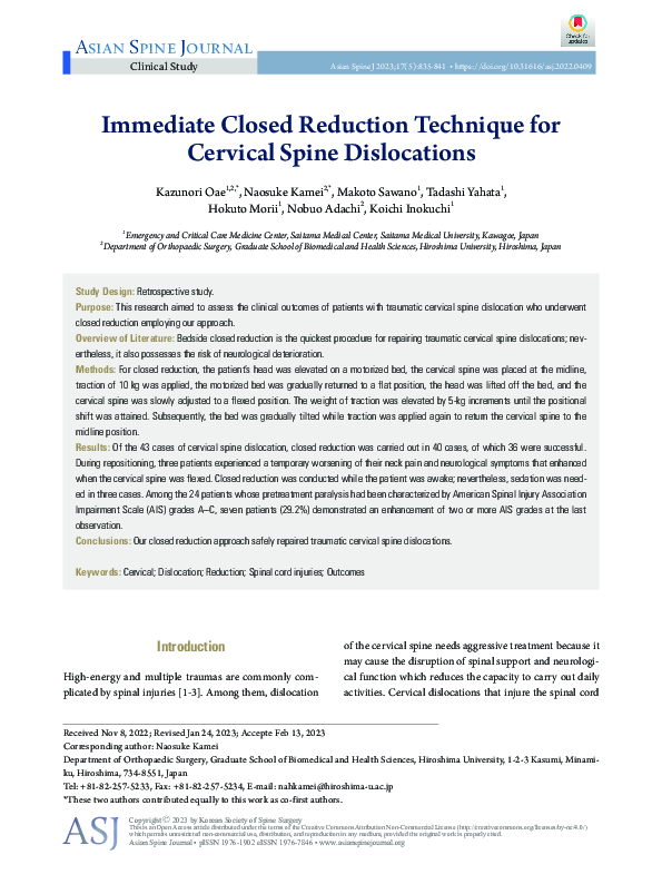 (PDF) Immediate Technique for Cervical Spine Reduction