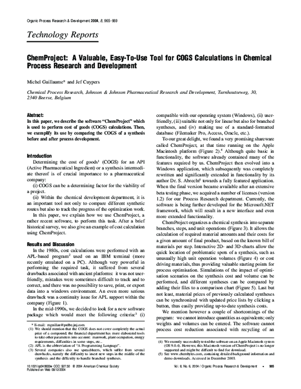 (PDF) ChemProject: A Valuable, Easy-To-Use Tool for COGS Calculations ...