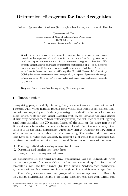 (PDF) Orientation Histograms for Face Recognition