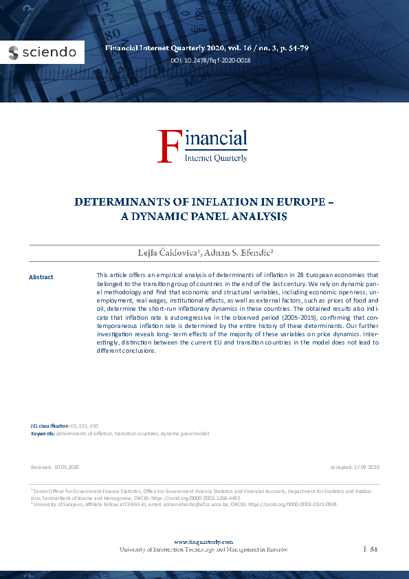 (PDF) Determinants of Inflation in Europe – A Dynamic Panel Analysis