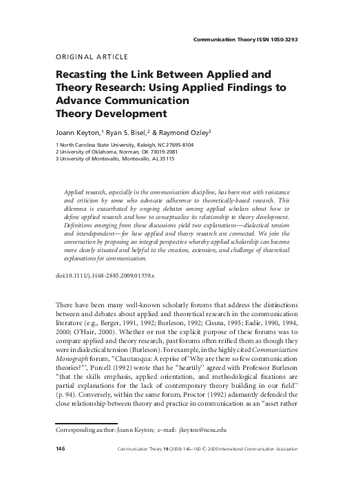 (PDF) Recasting the Link Between Applied and Theory Research: Using ...