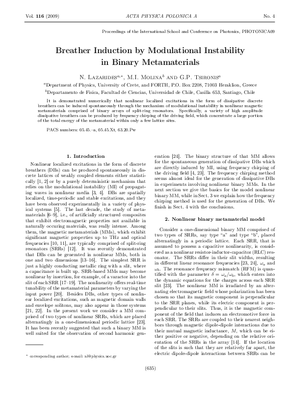 (PDF) Breather Induction by Modulational Instability in Binary Metamaterials