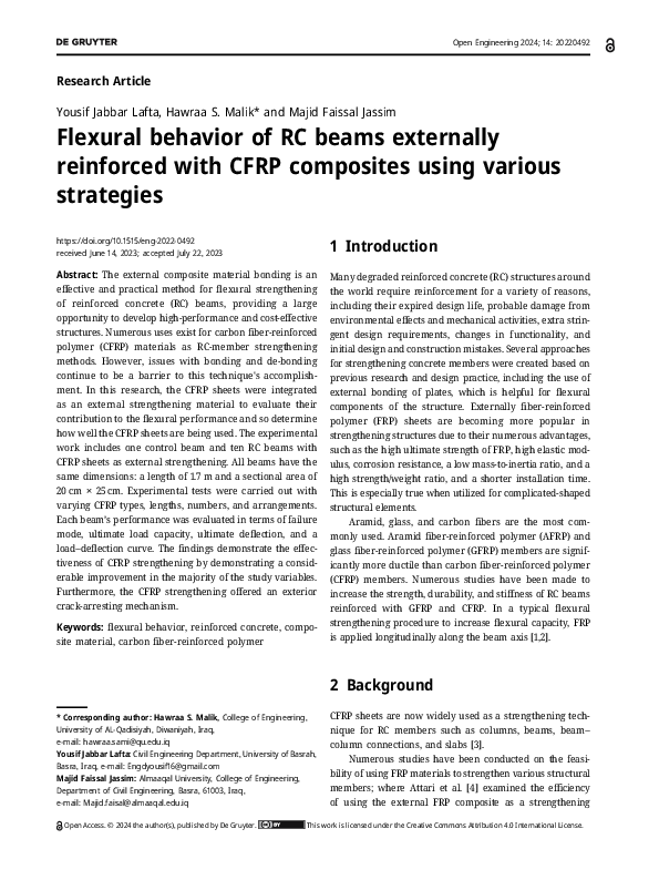 Pdf Flexural Behavior Of Rc Beams Externally Reinforced With Cfrp Composites Using Various
