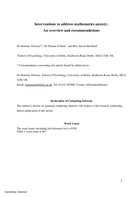 (PDF) Interventions to address mathematics anxiety: An overview and ...