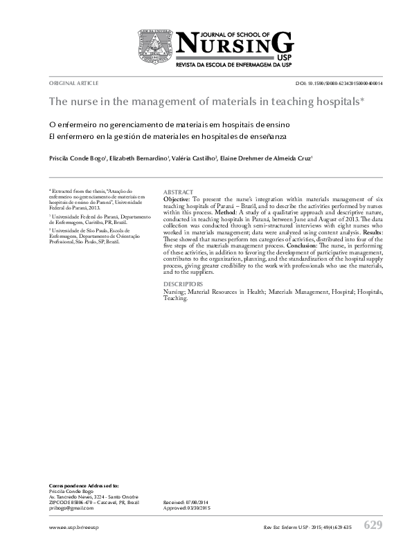 (PDF) The nurse in the management of materials in teaching hospitals