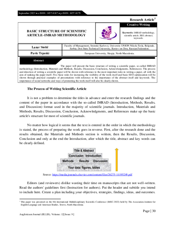(PDF) Basic Structure of Scientific Article–Imrad Methodology