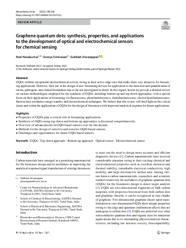 (PDF) Graphene quantum dots: synthesis, properties, and applications to ...